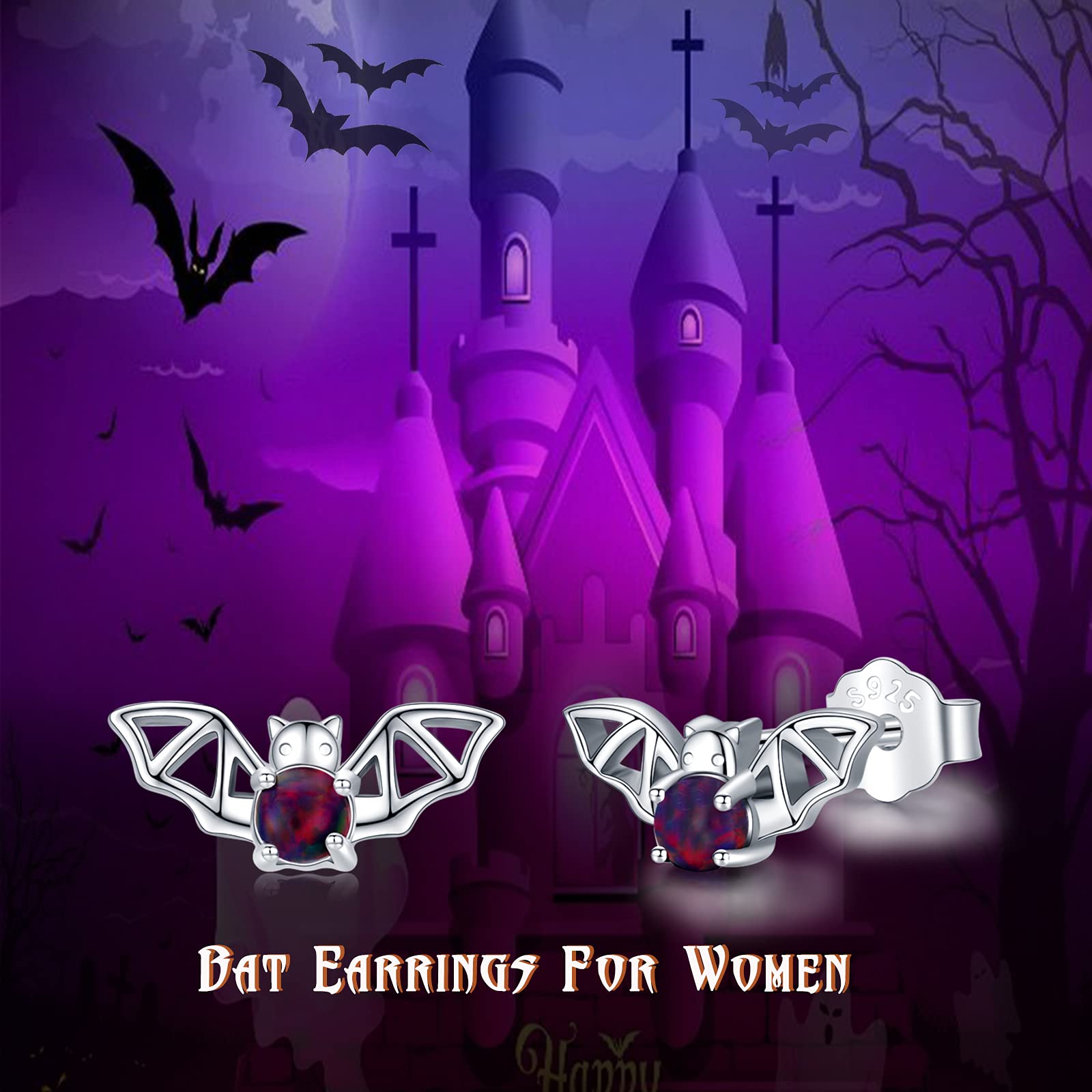 Midir&Etain Bat Earrings 925 Sterling Silver Gothic Stud Earrings Opal Earrings Christmas Gifts Bat Jewelry for Women