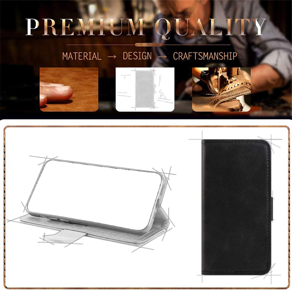 Shantime Tecno Pova 2 Case, Leather Wallet Case with Cash & Card Slots Soft TPU Back Cover Magnet Flip Case for Tecno Pova 2 (6.9In), Black