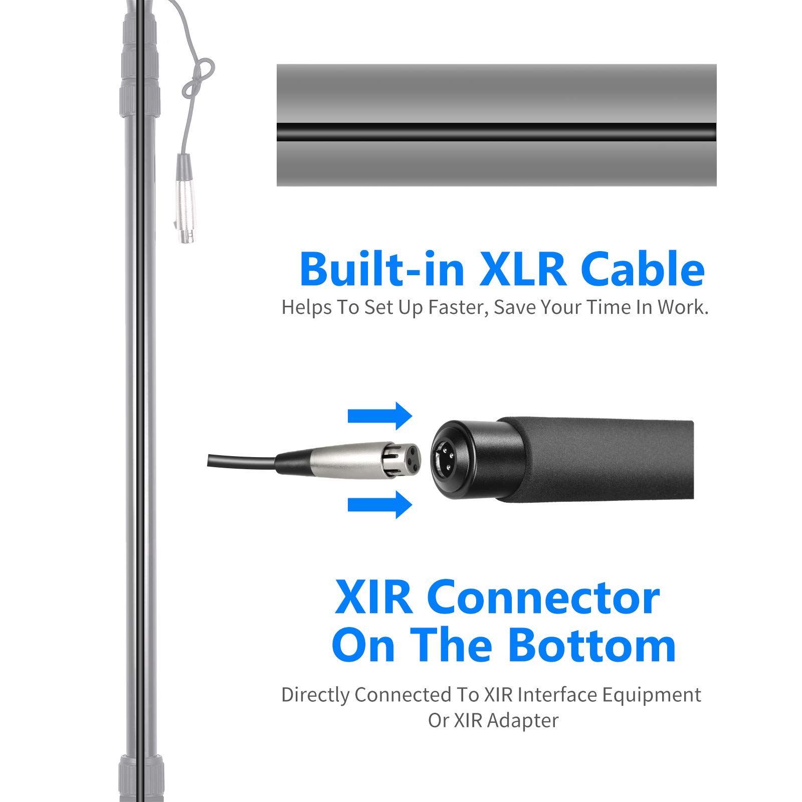 Neewer NW-088 Hand Pickup Arrow Arm with XLR Cable 5-Section Aluminum Pickup Arm with Foam Handles and Turning Locks for Micro Zoom, Adjustable Length from 2.82" to 9.88"