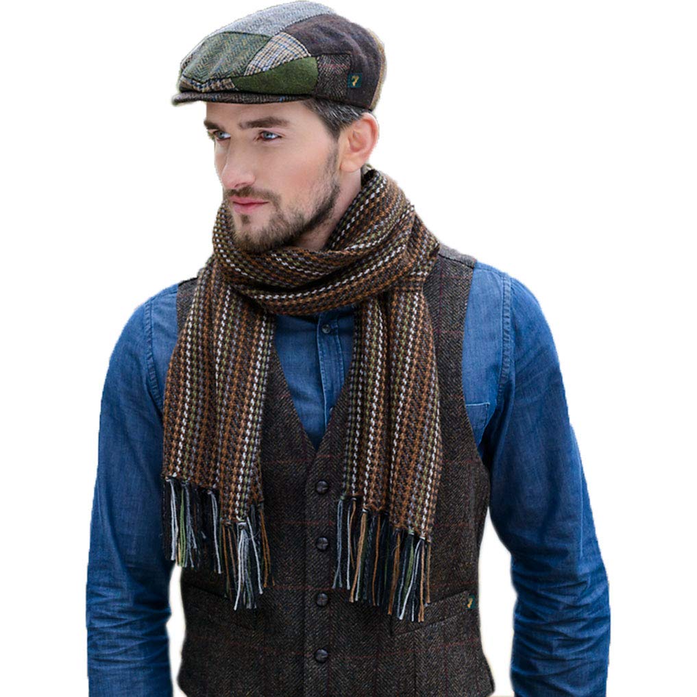 Mucros Weavers Mens Wool Scarf, Handwoven in Ireland, Traditional Fishermans Scarf (Brown)