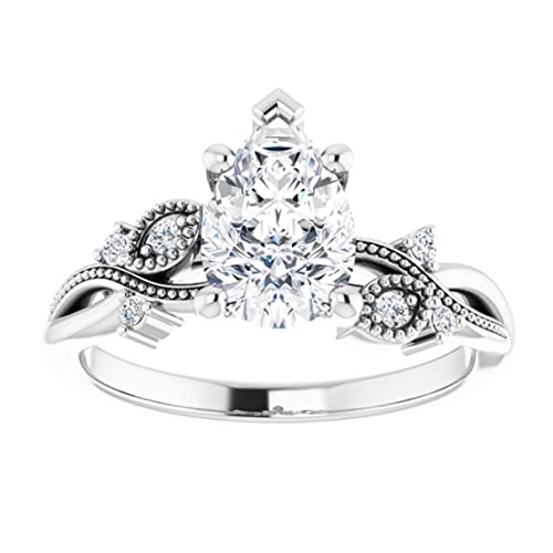 Siyaa Gems 2 CT Pear Moissanite Engagement Ring Wedding Bridal Ring Set, Diamond Ring, Anniversary Solitaire Halo-Setting Accented Promise Vintage Antique Silver Ring for Her (6)