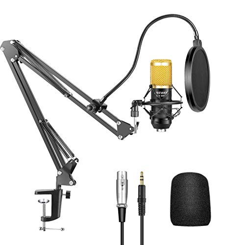 Neewer Professional Studio Broadcasting Recording Condenser Microphone & NW- 35 Adjustable Recording Microphone Suspension Scissor Arm Stand with Shock Mount and Mounting Clamp Kit