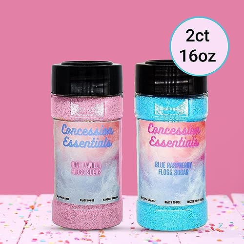 Perfectware 2ct- 16oz Jars of Cotton Candy Floss Sugar (Pink Vanilla and Blue Raspberry)