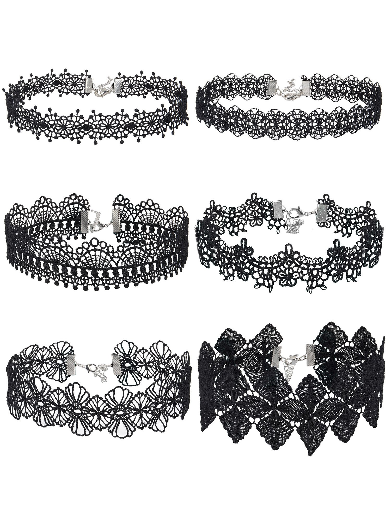 Mudder Choker Necklace Black Choker Lace Choker Gothic Necklace for Women Girls, Black, 6 Pieces