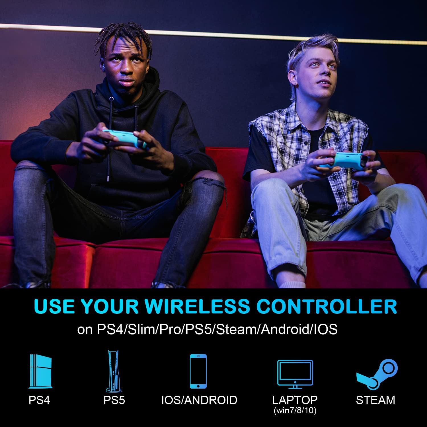 YU33 Wireless Controller for PS4 Controller, Replacement for Playstation 4 Controller, Dual Vibration Pa4 Game Gamepad Joystick Remote Controller for PS4/Slim/Pro with Charging Cable,Blue