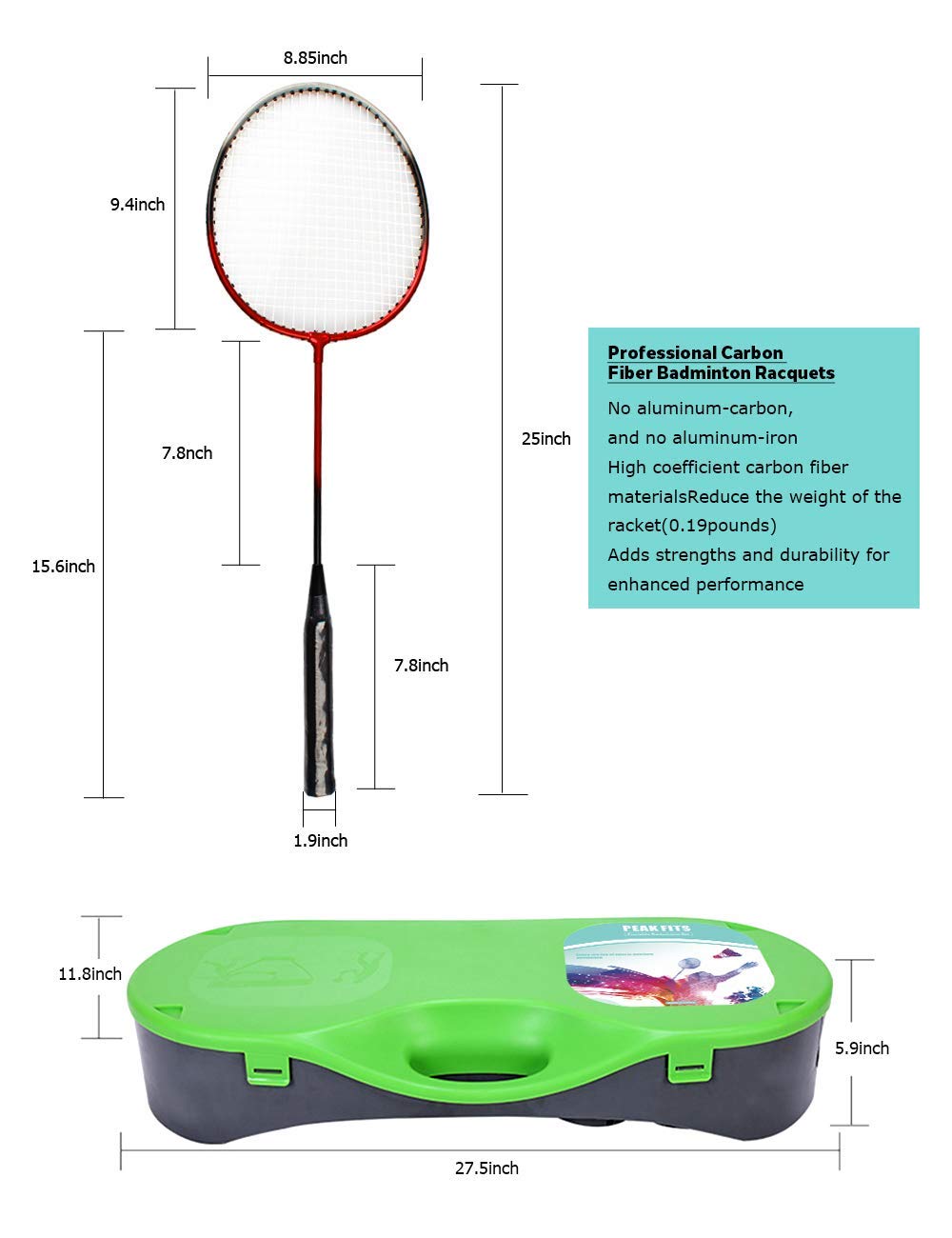 Peak Fits Portable Badminton Net Set,Folding Volleyball Badminton Net,4 Professional Graphite Badminton Racket,8 Racket Grip Tape,4 Shuttlecocks,Family Game,Kids Gift,Backyard Sports