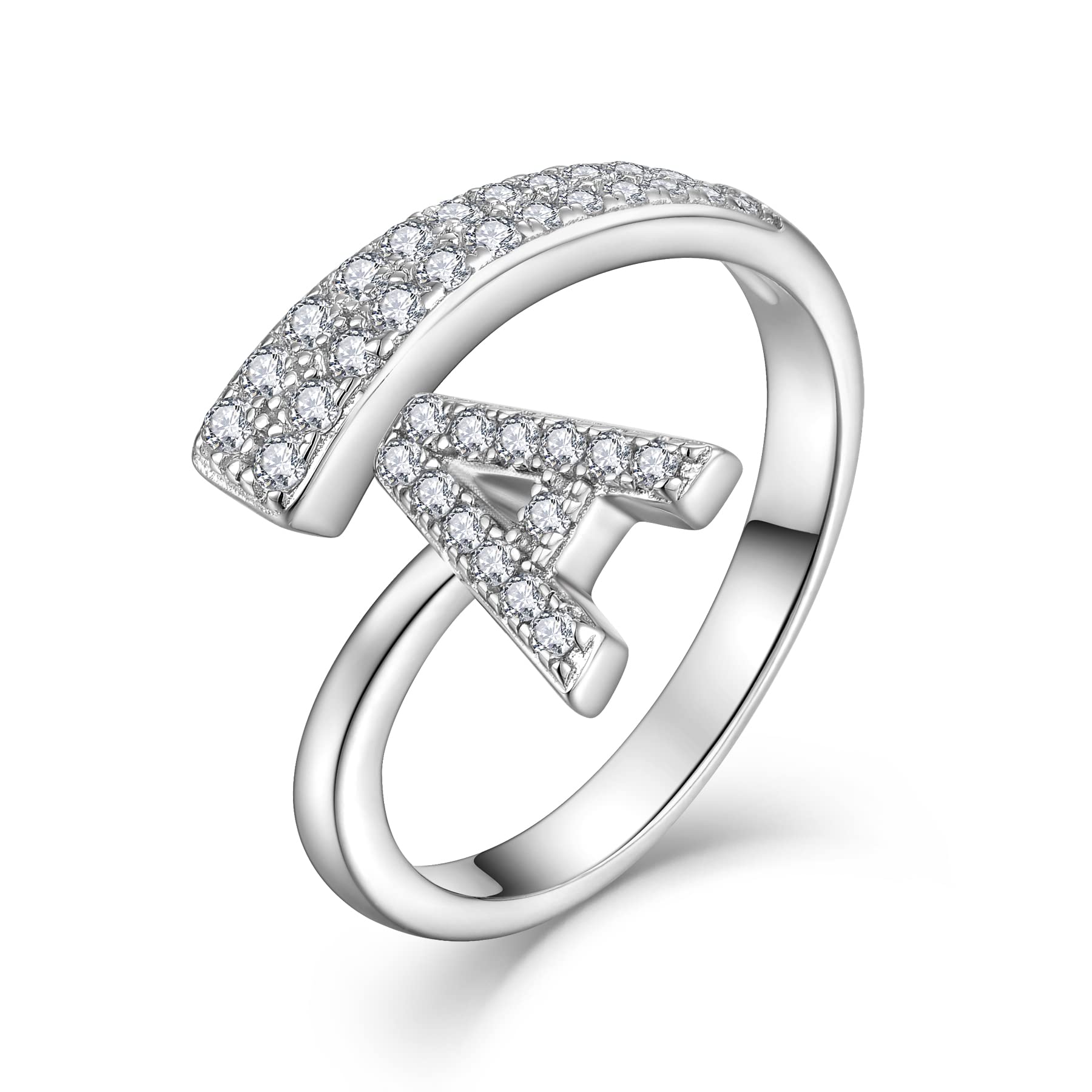 STARCHENIE Initial Ring for Women 925 Sterling Silver Letter A Ring Adjustable Ring 26 Alphabet Jewelry