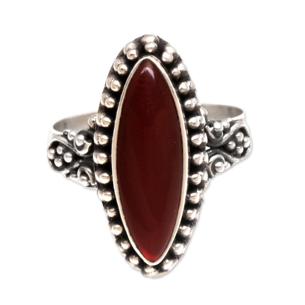 NOVICA Artisan Handmade Carnelian Ring Sterling .925 Sterling Silver Red Single Stone Indonesia Birthstone 'Fire and Courage'