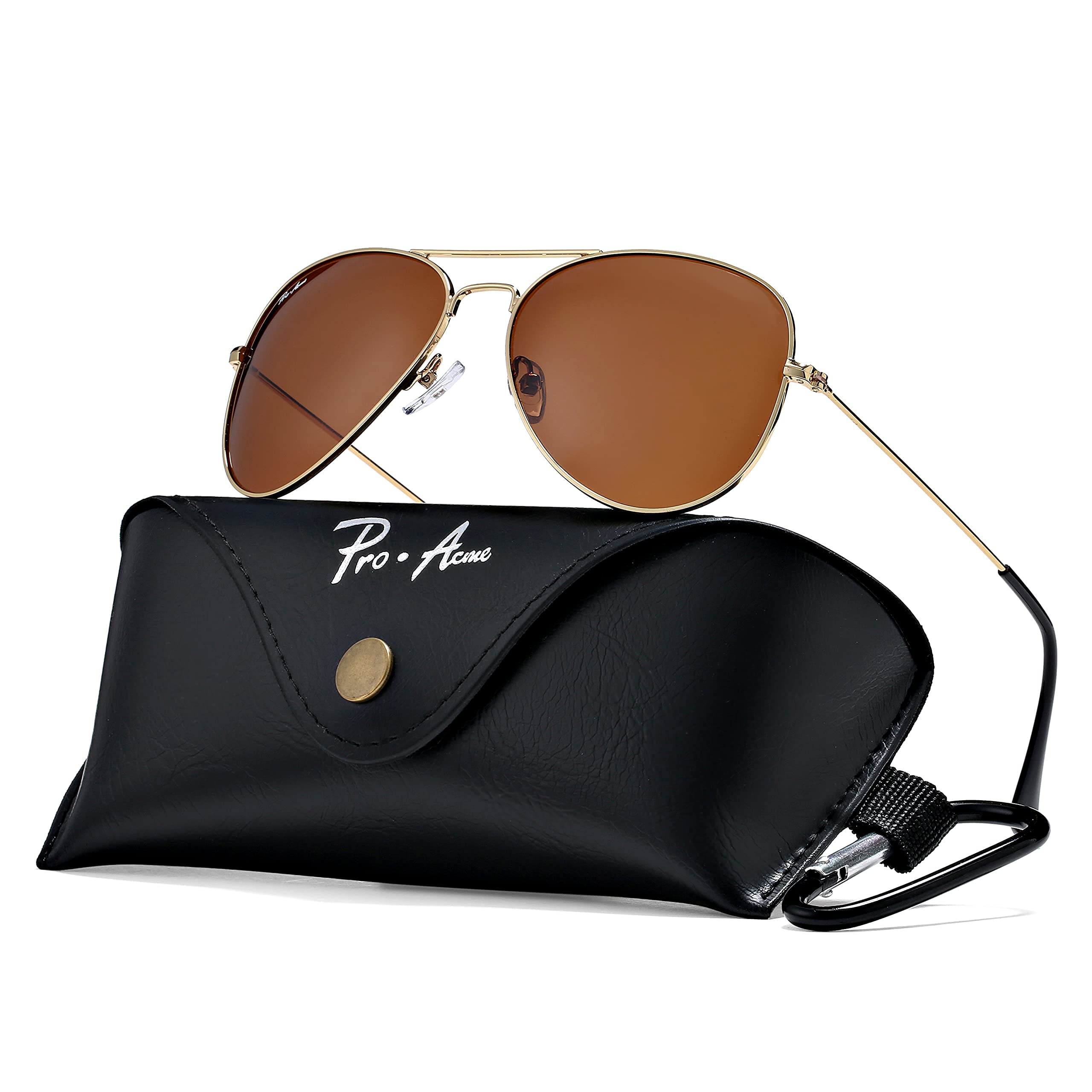 Pro Acme Classic Polarized Aviator Sunglasses for Women Men, Driving Sun Glasses Polarized Lens Lightweight Metal Pilot Frame UV400 Protection (Gold | Brown | With Logo)