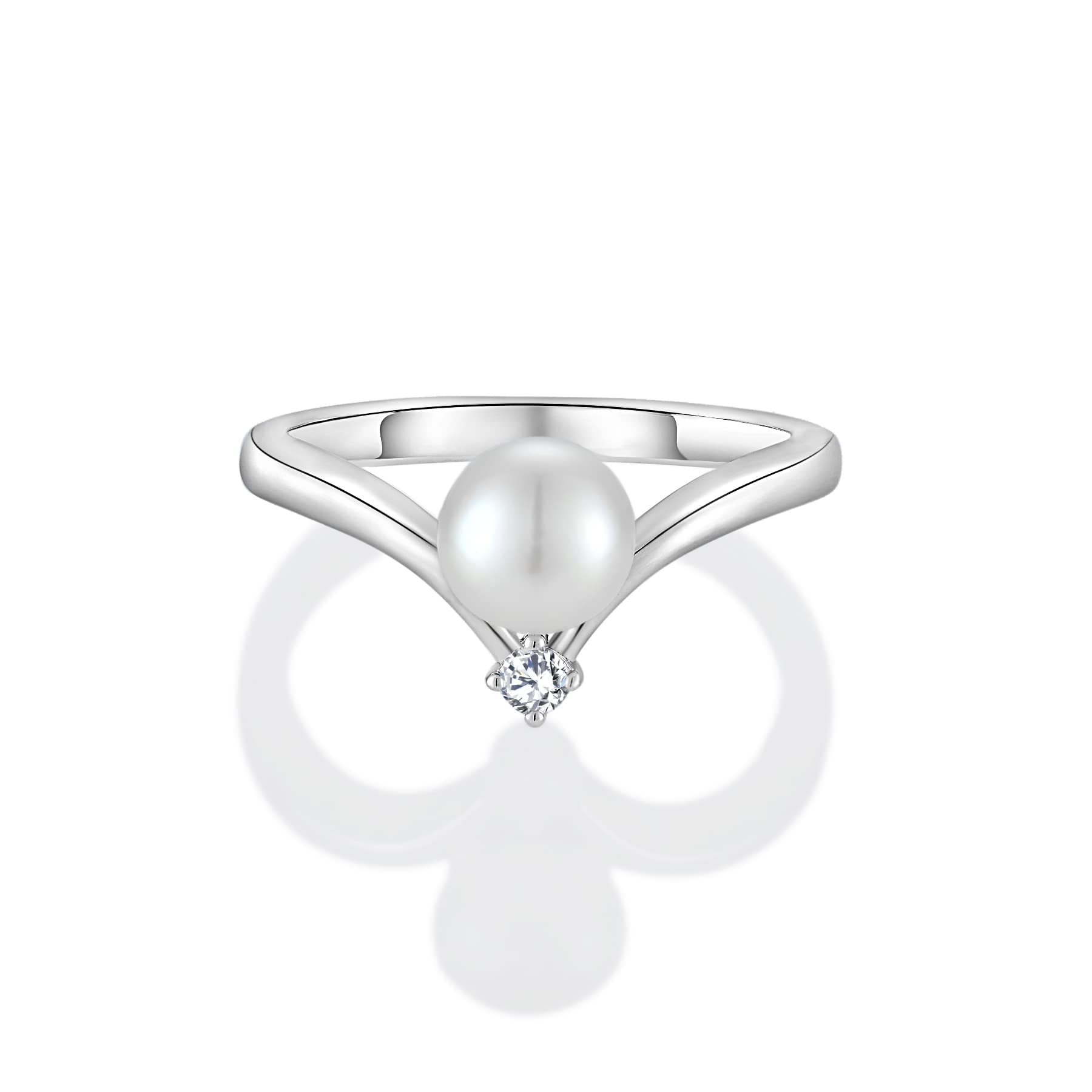 STARCHENIE Pearl Ring for Women Sterling Silver,7mm Cultured Freshwater Pearl Cubic Zirconia Ring Sterling Silver size6