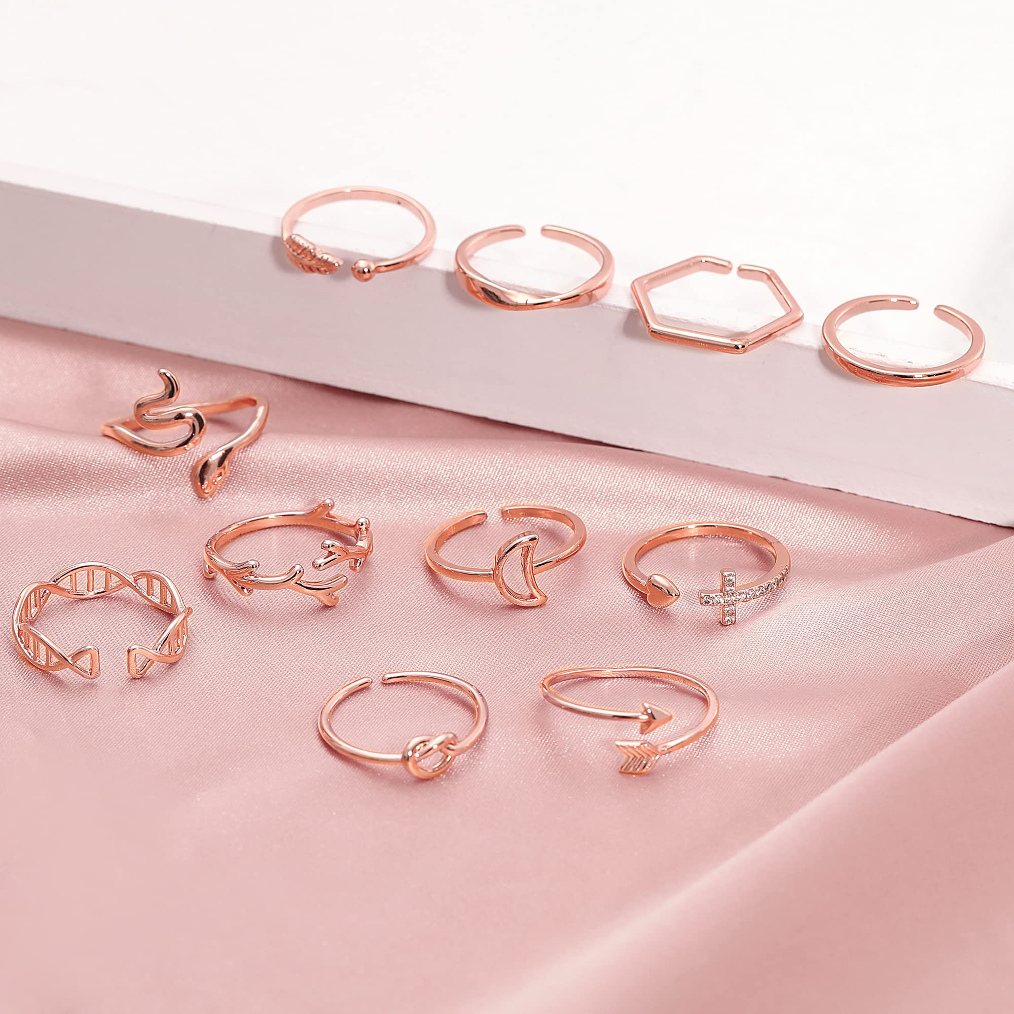 TOSGMY 12PCS Adjustable Knuckle Rings for Women 14K Gold Plated Open Ring Knuckle Stacking Rings for Teen Girls Gold Silver Stackable Finger Rings Knot Wave Open Rings Set