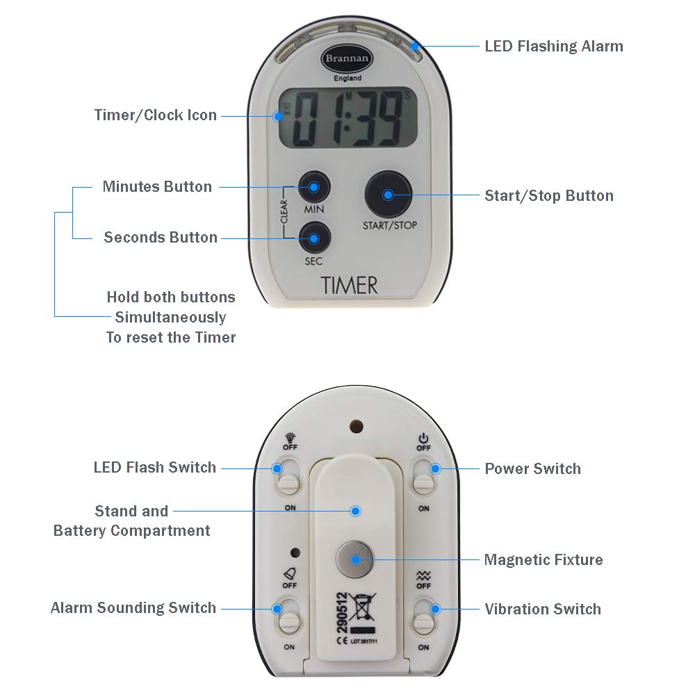 Visual Timer Multi Function with Vibrating Audible and Flashing Alarm - Seniors Countdown Timer Ideal for The Visually and Hearing Impaired