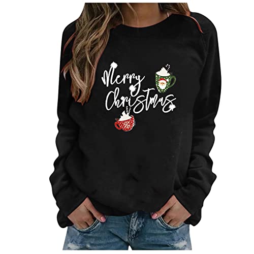 Womens Long Sleeve Christmas Printing Pullover Fashion Autumn and Winter Sweatshirt Round Neck Cute Tops