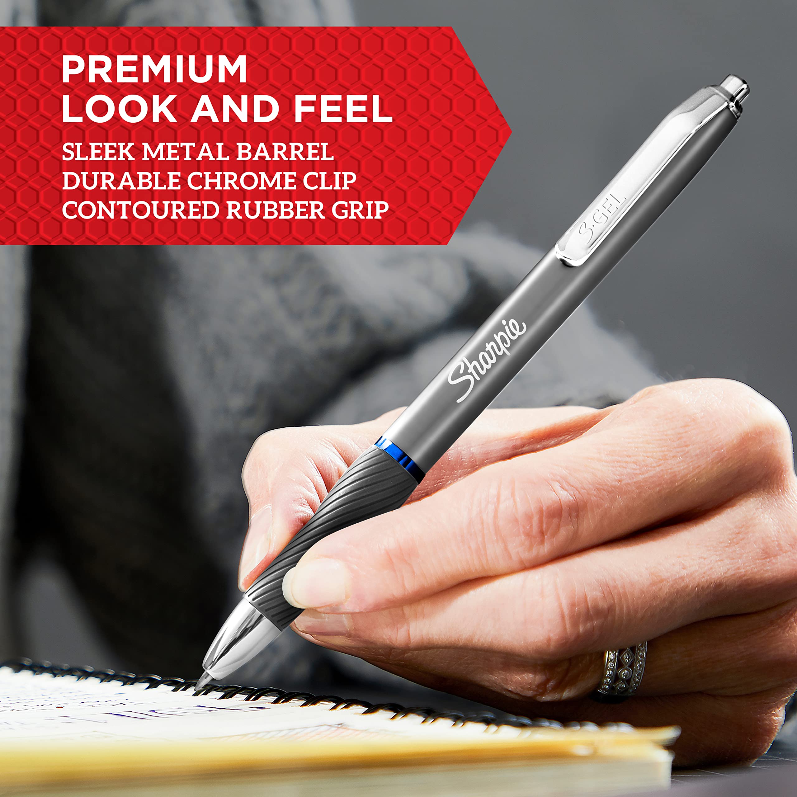 Sharpie S-Gel, Gel Pens, Sleek Metal Barrel, Midnight Blue, Medium Point (0.7mm), Black Ink, 4 Count