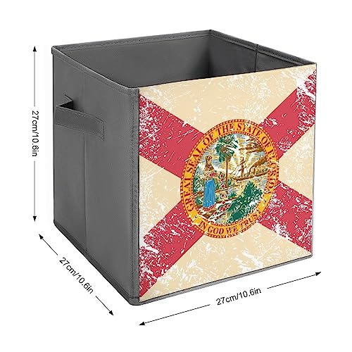 Retro Florida State Flag Storage Cubes with Handles Foldable Fabric Bins Organizing Baskets for Shelves Closet