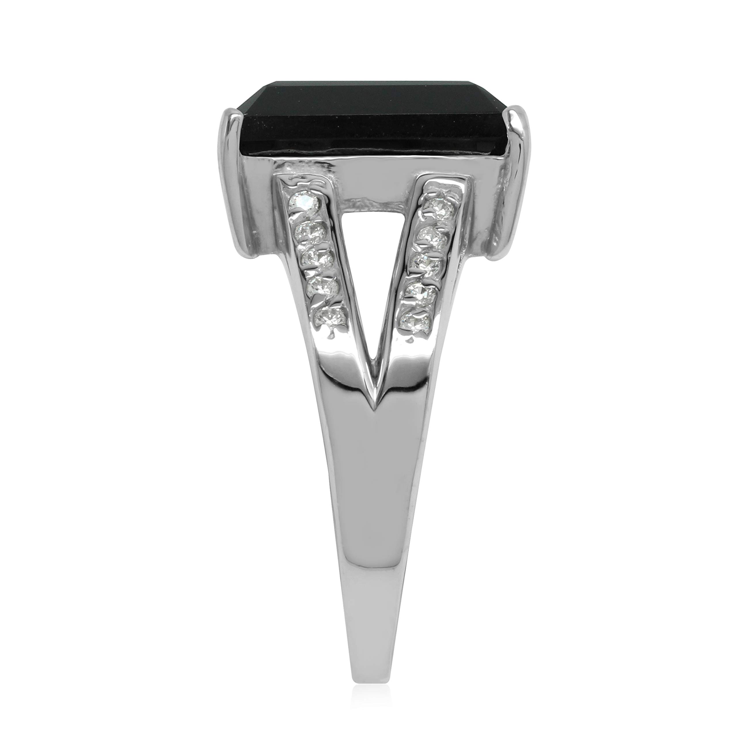 Silvershake Genuine 5.9 Ct Octagon 12x10 mm Black Onyx and Cubic Zirconia White Gold Plated 925 Sterling Silver Cocktail Ring Size 9