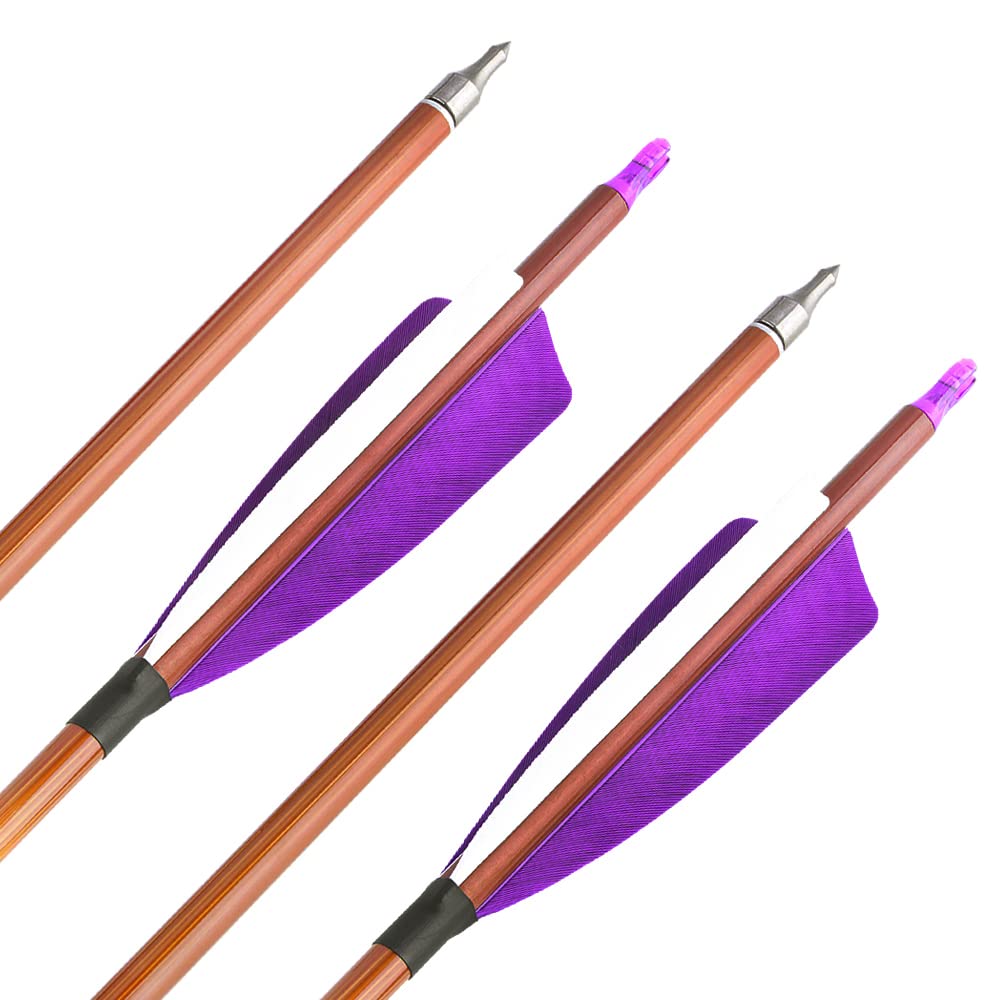 SHARROW 30 Inch Archery Carbon Arrows Bamboo Pattern Shaft 500 Spine Practice Hunting Arrows with Natural Feather Fletching for Archery Hunting Target Shooting 6/12pcs (12pcs)