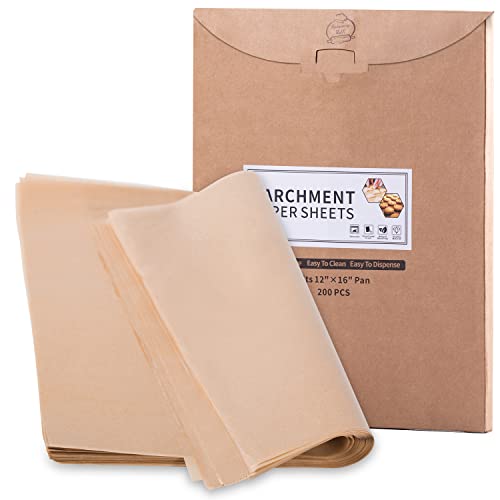 Volgoa Pre-cut Parchment Paper Sheets, 12x16 inch Non-Stick, Unbleached Baking Parchment for Smaller Baking Sheets (200 Sheets)