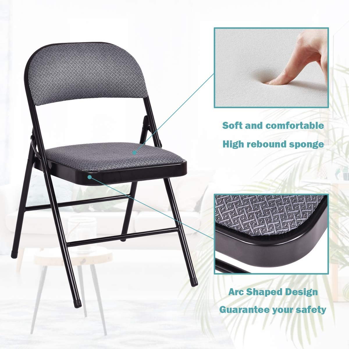 ReunionG Charles Folding Chair, 4 PCS, Black