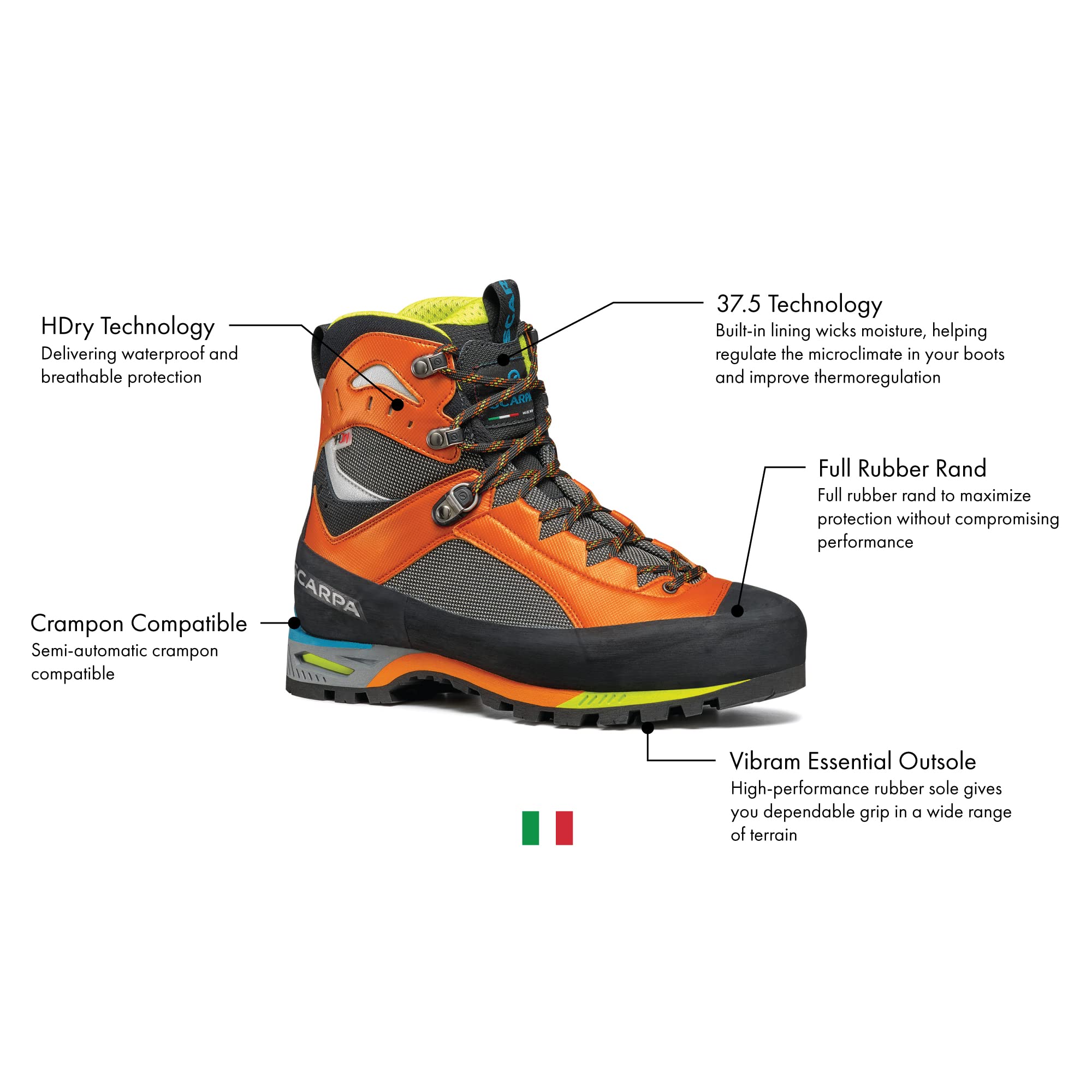 SCARPA Men's Charmoz HD Waterproof Boots for Hiking and Mountaineering - Shark/Orange - 11-11.5
