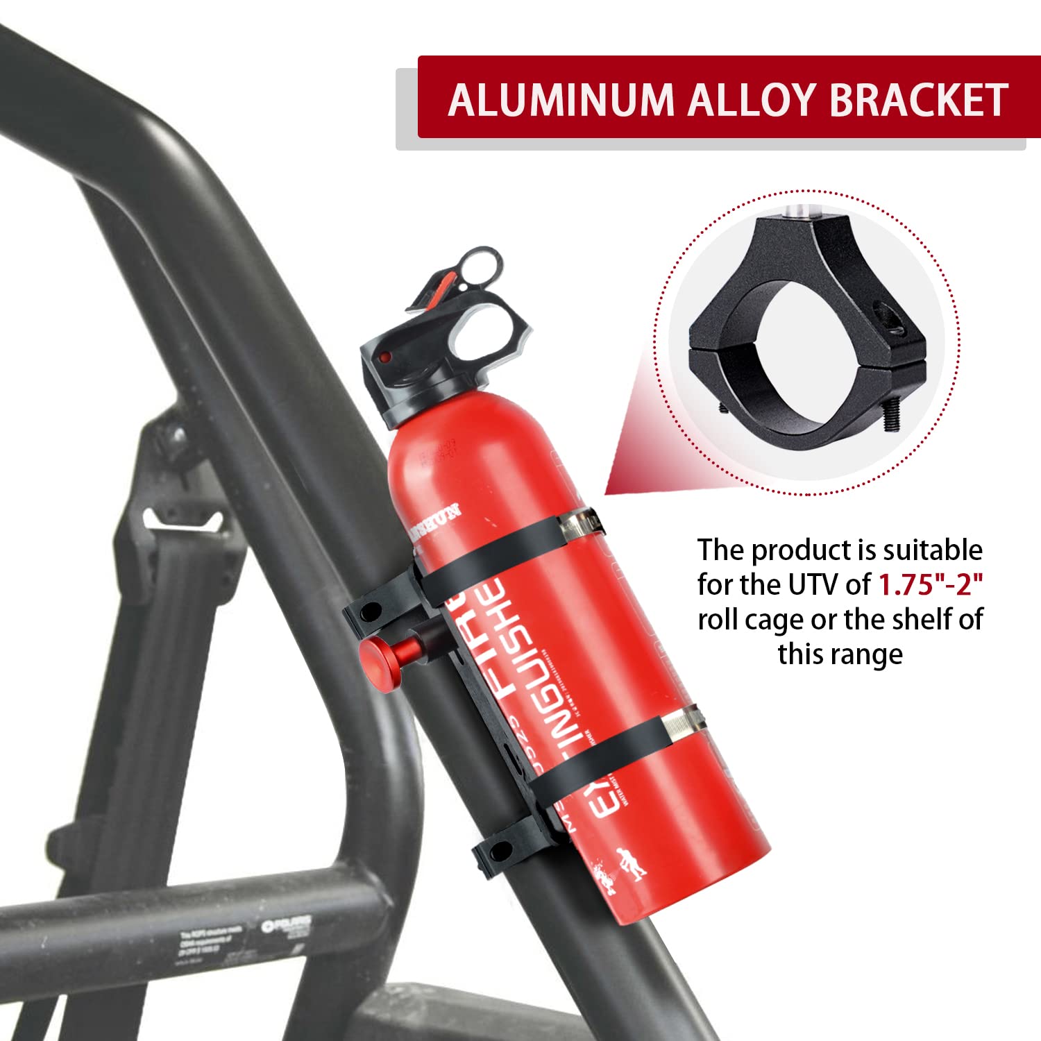 Z8LED UTV Fire Extinguisher Mount/Adjustable Roll Bar Fire Extinguisher Mount Holder for 1.75''-2'' Roll Bar Compatible with UTV Polaris RZR Ranger Camper Van(Aluminum Alloy, Quick Release)