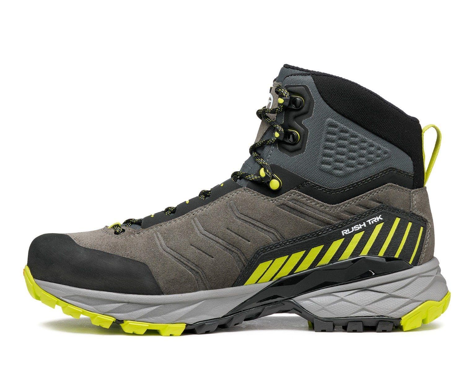 SCARPA Men's Rush Trk GTX Waterproof Gore-Tex Hiking and Backpacking Boots - Titanium/Lime - 10.5