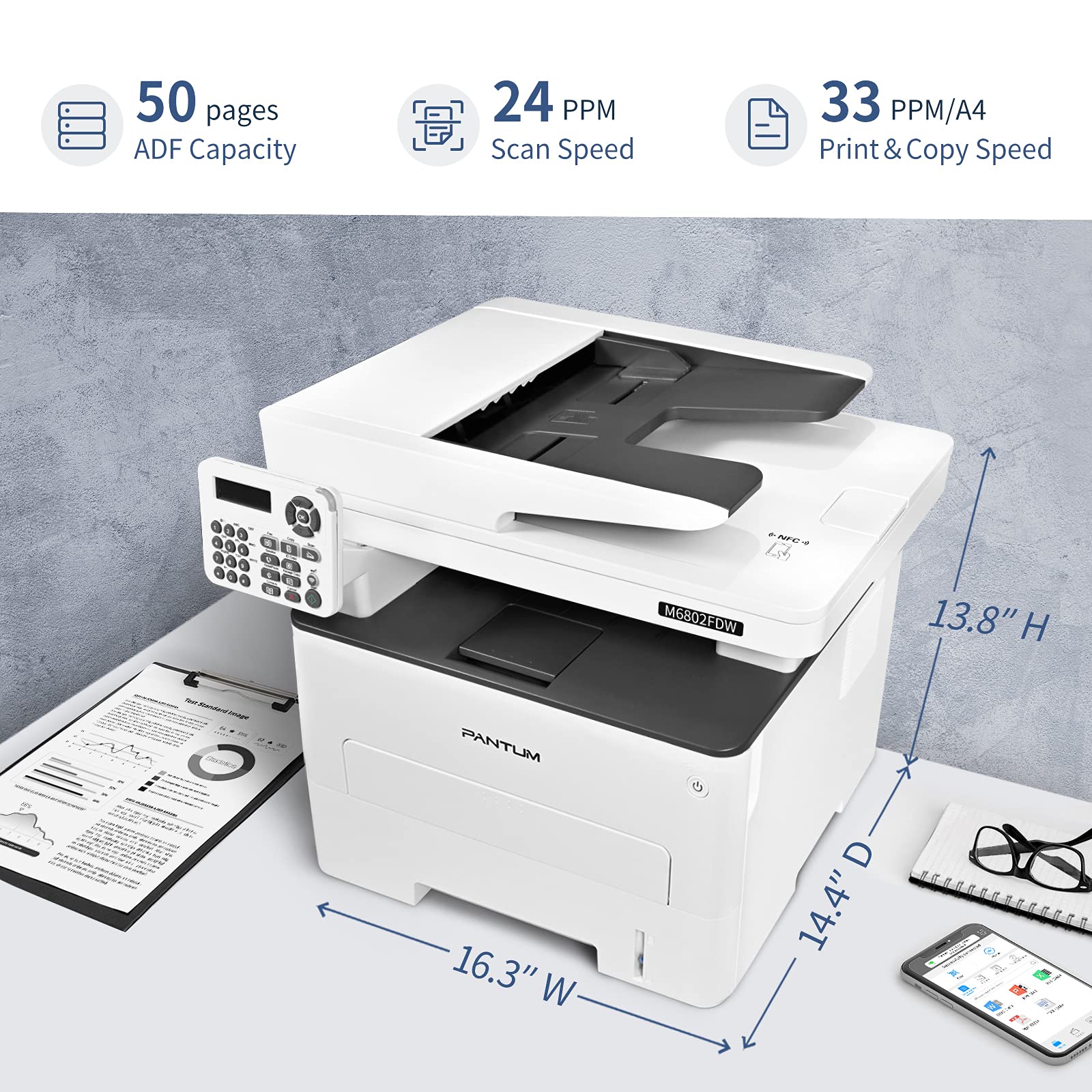Pantum M6802FDW Wireless Monochrome Laser Printer Scanner Copier Fax All in One, Wireless Networking and Duplex Printing for Home and Office Use (V1X47B)