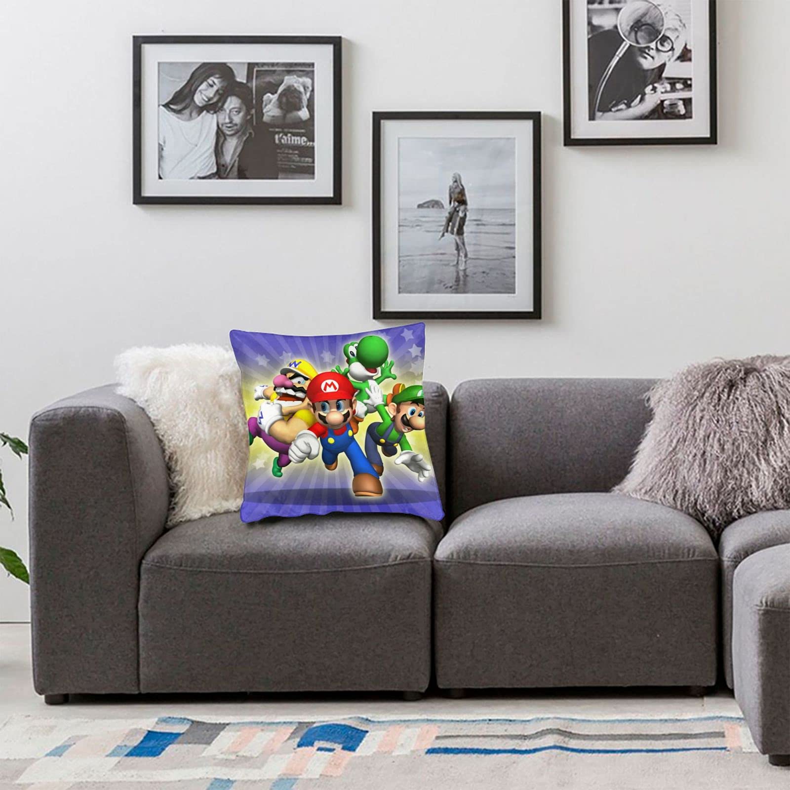 PEVNMXA Cute Characters Throw Pillow Covers 18x 18 Inch Soft Square Cushion for Couch Decorative Pillows Cases for Sofa Bedroom Gameroom