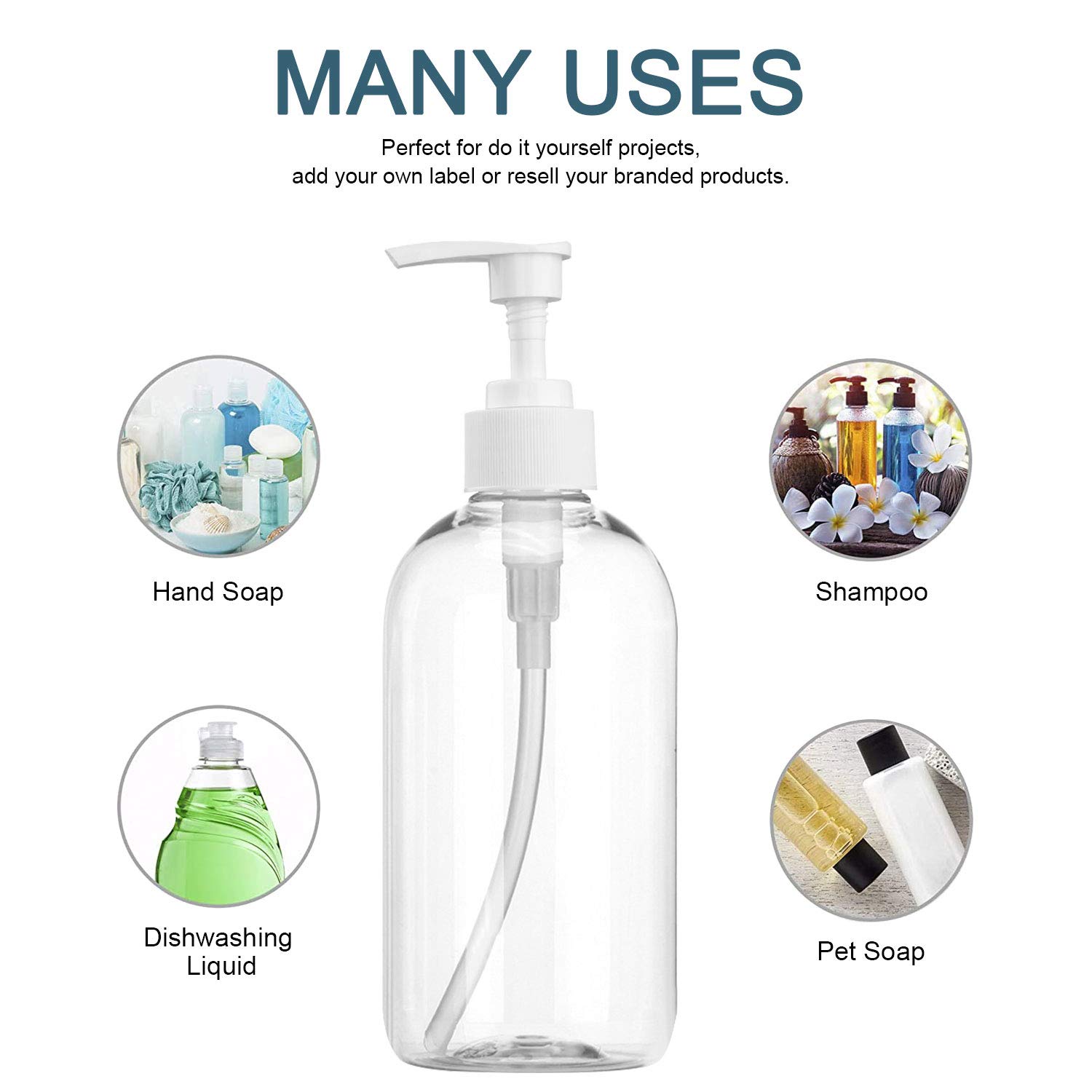 Plastic Pump Bottle 16oz/500ml,Woaiwo-q Soap Dispenser Empty Shampoo Dispenser Bottles for Cleaning Solutions,Hair,Oils,(7 pack)