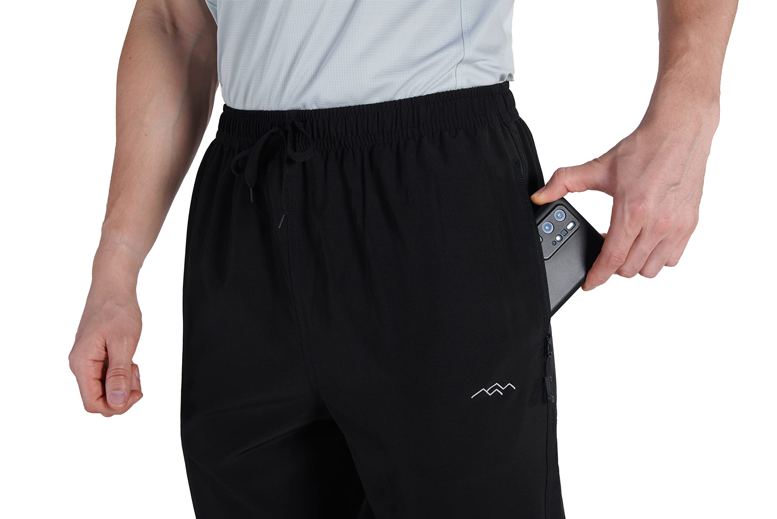 TRAILSIDE SUPPLY CO.Men's Workout Athletic Pants Elastic Waist Jogging Running Pants for Men with Zipper Pockets,Black, L