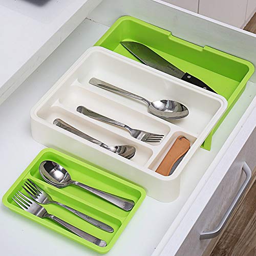 N/A Kitchen Drawer Organizer Plastic Storage Drawer Cutlery Tray for Drawers Divider Durable Utensil Multi Partition Safe Easy Clean (Color : Blue)