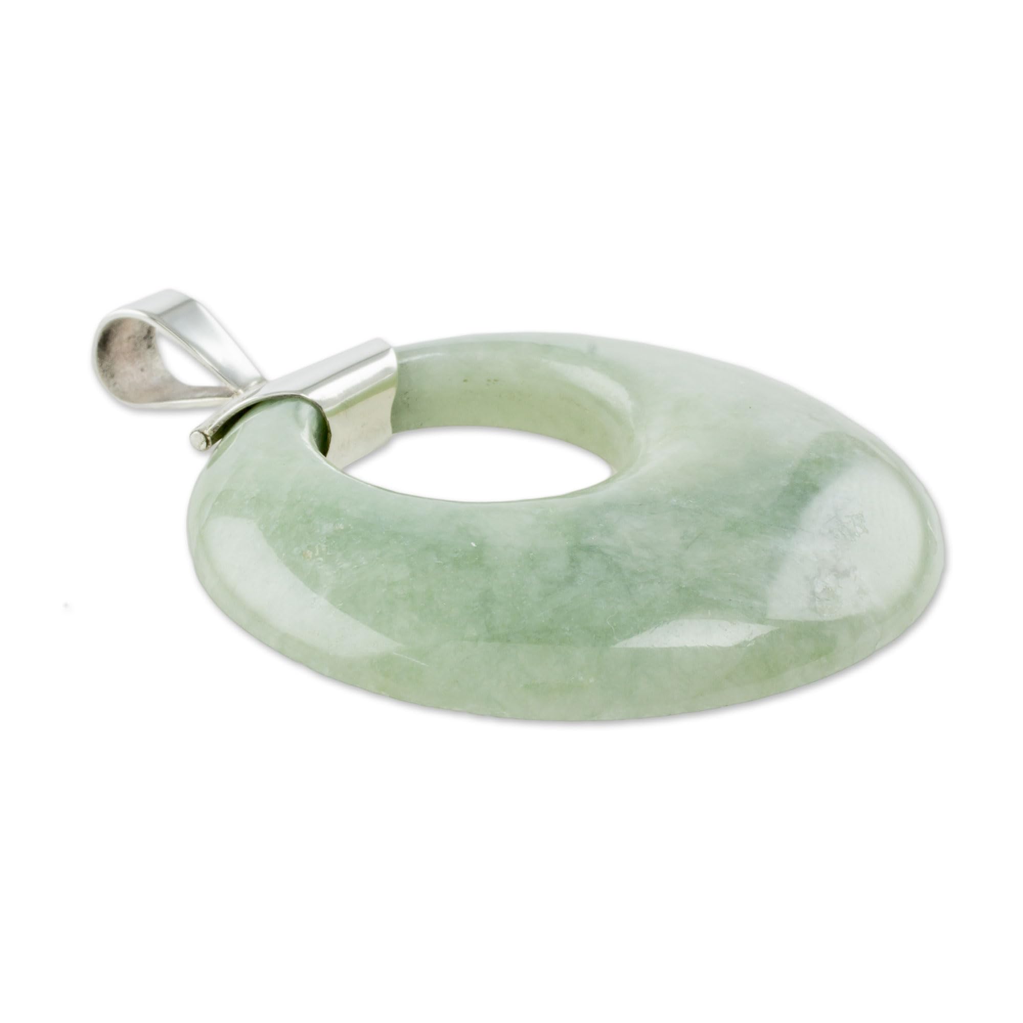 NOVICA Handmade Jade Pendant Circular Polished with .925 Sterling Silver Bail Green Guatemala [2 in L x 1.6 in W x 0.2 in D] 'Serene'