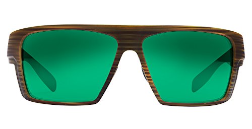 Native Eyewear Eldo Rectangular Sunglasses, Wood/Black/Green Reflex Polarized, 62 mm