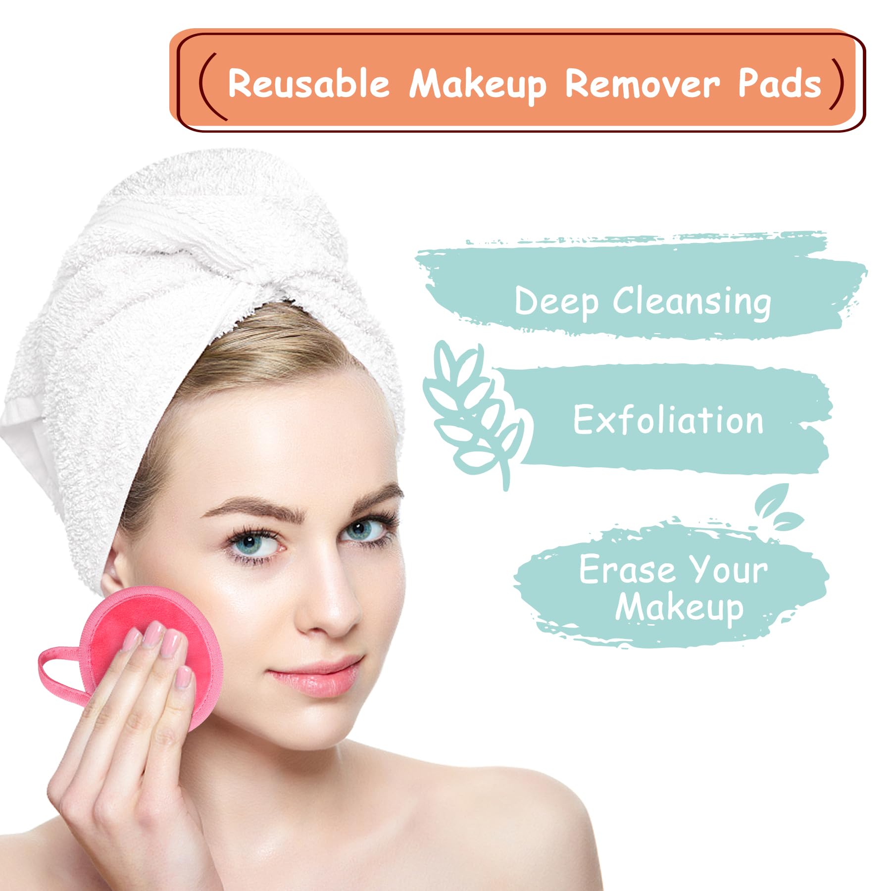Nugilla 20 Packs Reusable Makeup Remover Pads with a Washable Laundry Bag, Microfiber Towel Clean Skin Face Towels, Soft Makeup Remover Cloth, Fast Drying Washcloth (Pink/White)