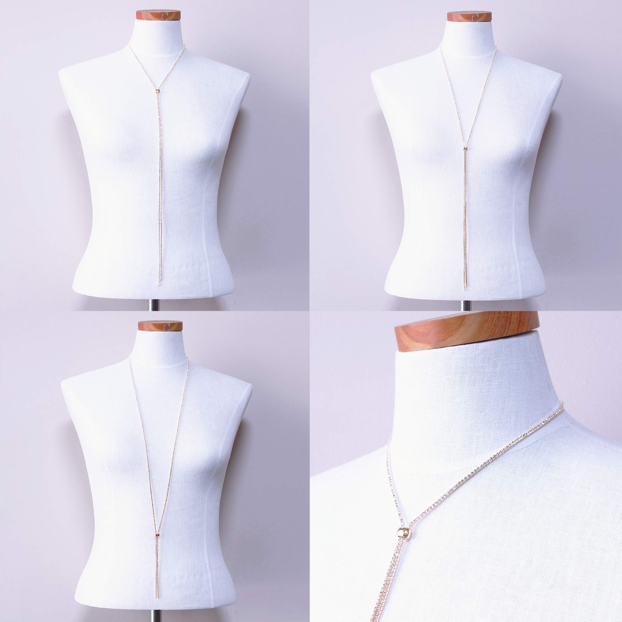 NTLX Y Necklace for Women - Long Gold Necklace – Rhinestone Necklace - Simple and Elegant – Adjustable Slider – Great Gift (Silver)