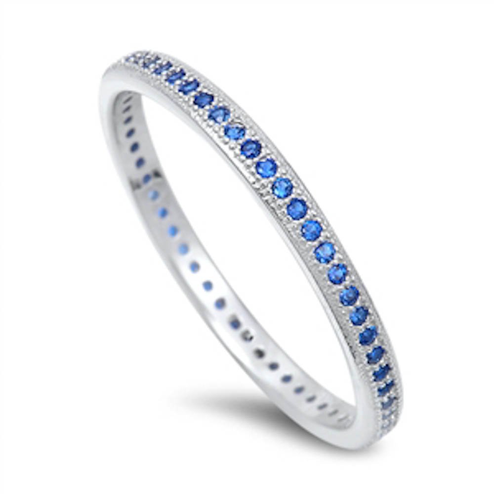 Oxford Diamond Co Simulated Blue Sapphire Eternity Wedding Band .925 Sterling Silver Ring Size 5