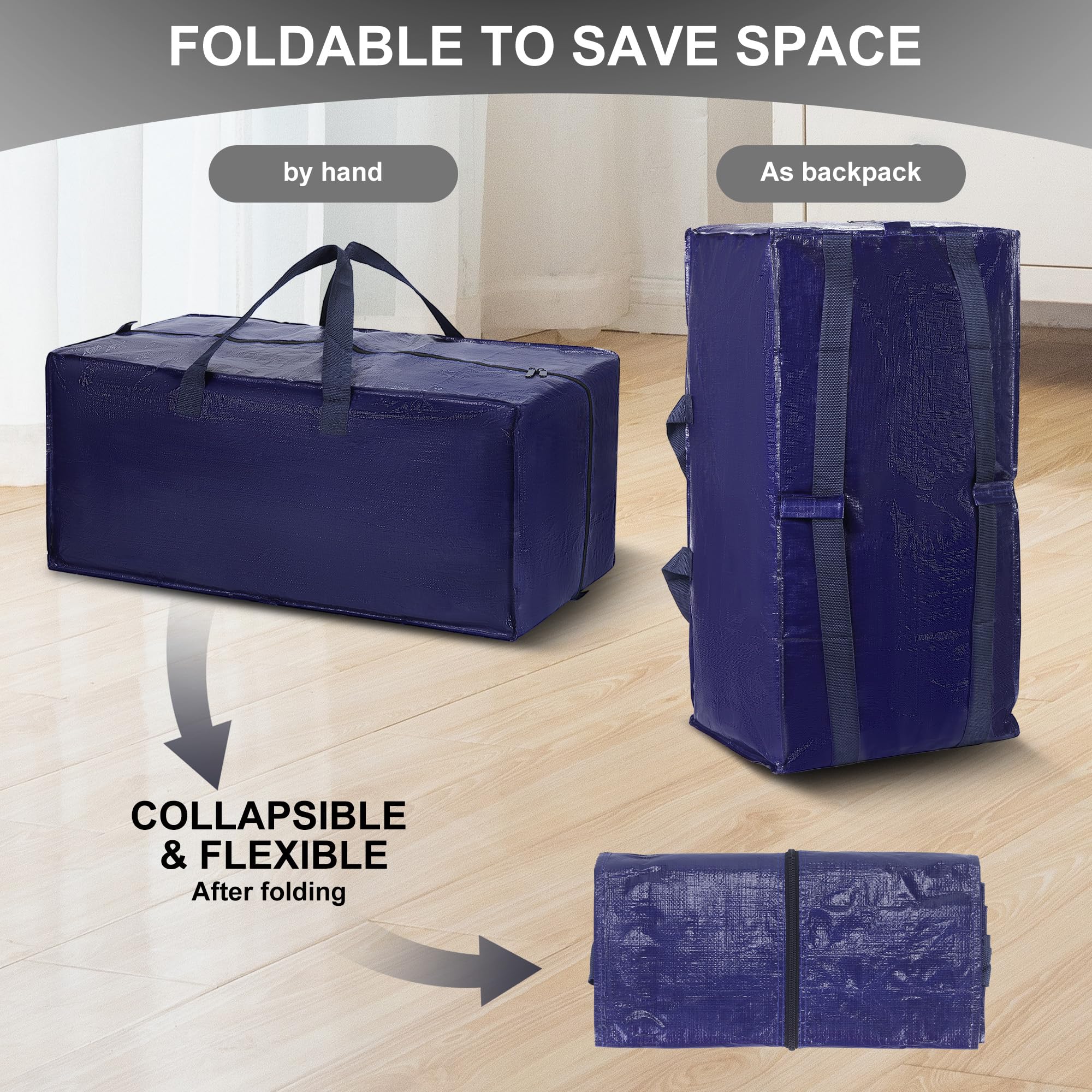 Moving Bags Heavy Duty Extra Large - 7 Pack Moving Boxes Storage Totes with Zippers & Backpack Straps Strong Handles, Clothes Storage Containers for Space Saving Moving Storage, Navy Blue