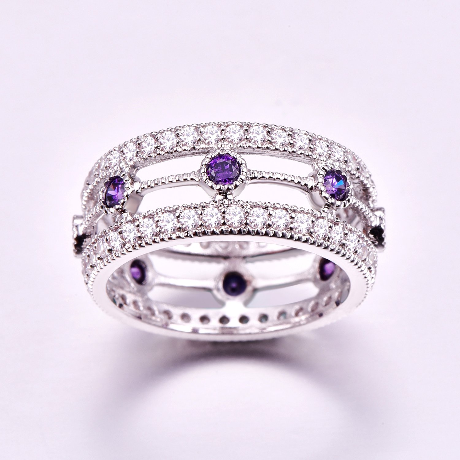 Psiroy 925 Sterling Silver Plated Created Amethyst Filled Wedding Ring Band Size 9