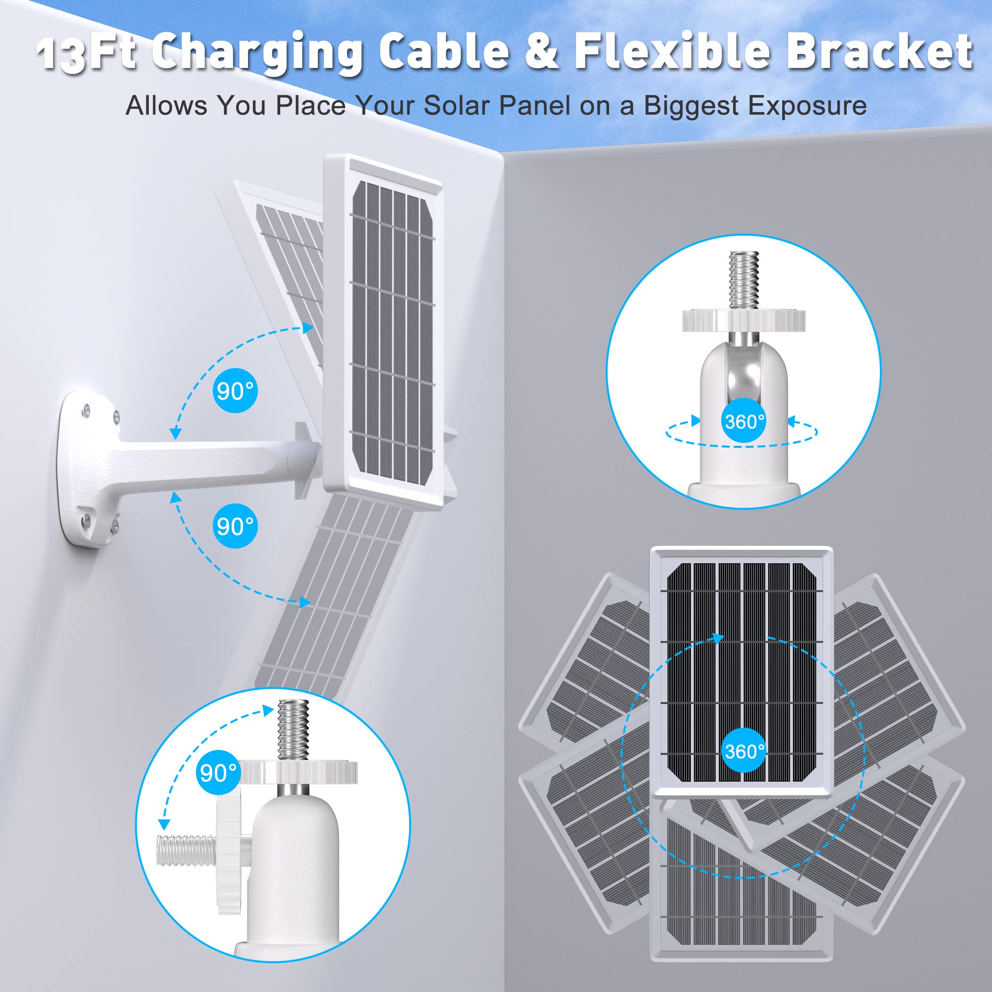 Solar Panel for Ring Camera, Solar Panel Compatible with Ring, for Stick Up Cam Battery (2nd & 3rd Gen) and Spotlight Cam Battery, Solar Panels for Ring-Cam Outdoor Security