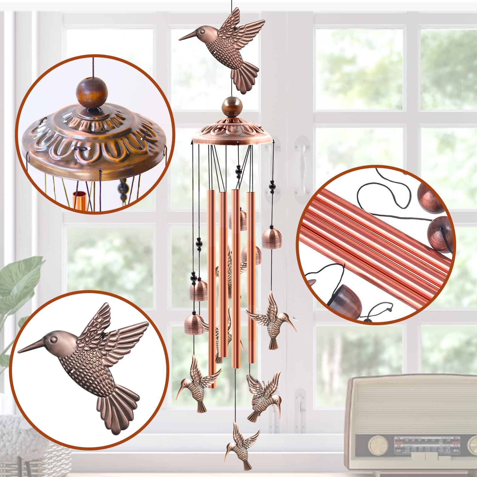 Wind Chimes Outdoor Clearance, Ukulork Aluminum Tube Windchime with S Hook,Patio Garden Decor, Housewarming Gift. (Hummingbird)