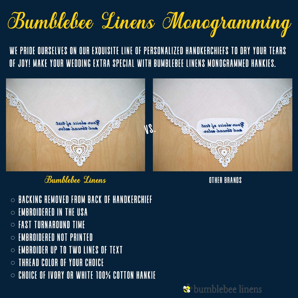 Personalized Wedding Handkerchief Custom Embroidered Ladies Monogrammed