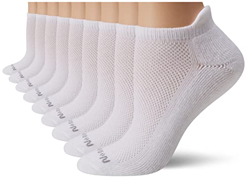No Nonsense Women's Soft and Breathable Cushioned No Show Socks-Moisture-Wicking-with Back Tab, White-9 Pair Pack, 4-10