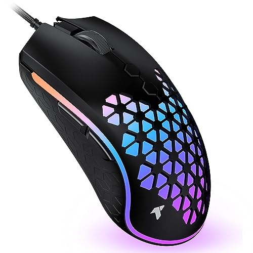 TECURS Wired Gaming Mouse 12000 DPI Programmable Mouse, USB Optical PC Gaming Mice, Ultra-Lightweight RGB Mouse, Honeycomb Shell Design, Computer Game Hardware, Black