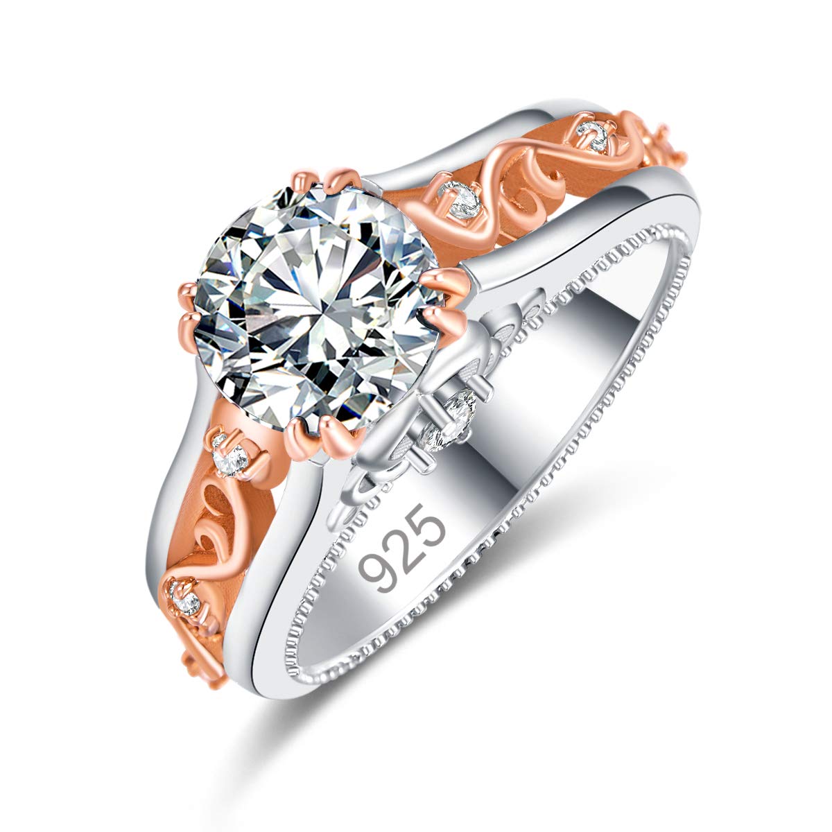 Psiroy 925 Sterling Silver Plated Cubic Zirconia Filled 2 Tone Vine Leaf Band Cocktail Ring for Women Size 12