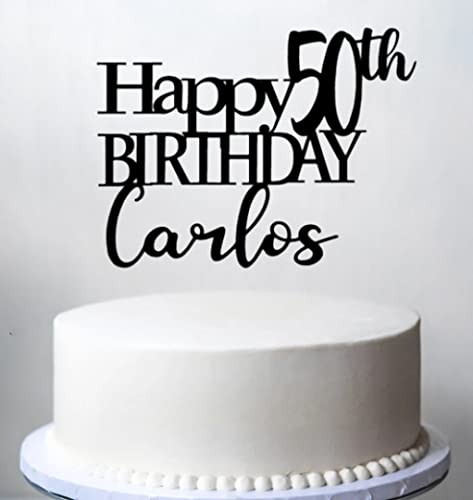 Personalized Happy Birthday Cake Topper Customized with Any Age & Name, Available in many sizes and in glitter Cardstock