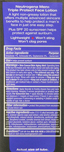 Neutrogena Men Triple Protect Face Lotion with Sunscreen SPF 20 1.70 oz (Pack of 3)