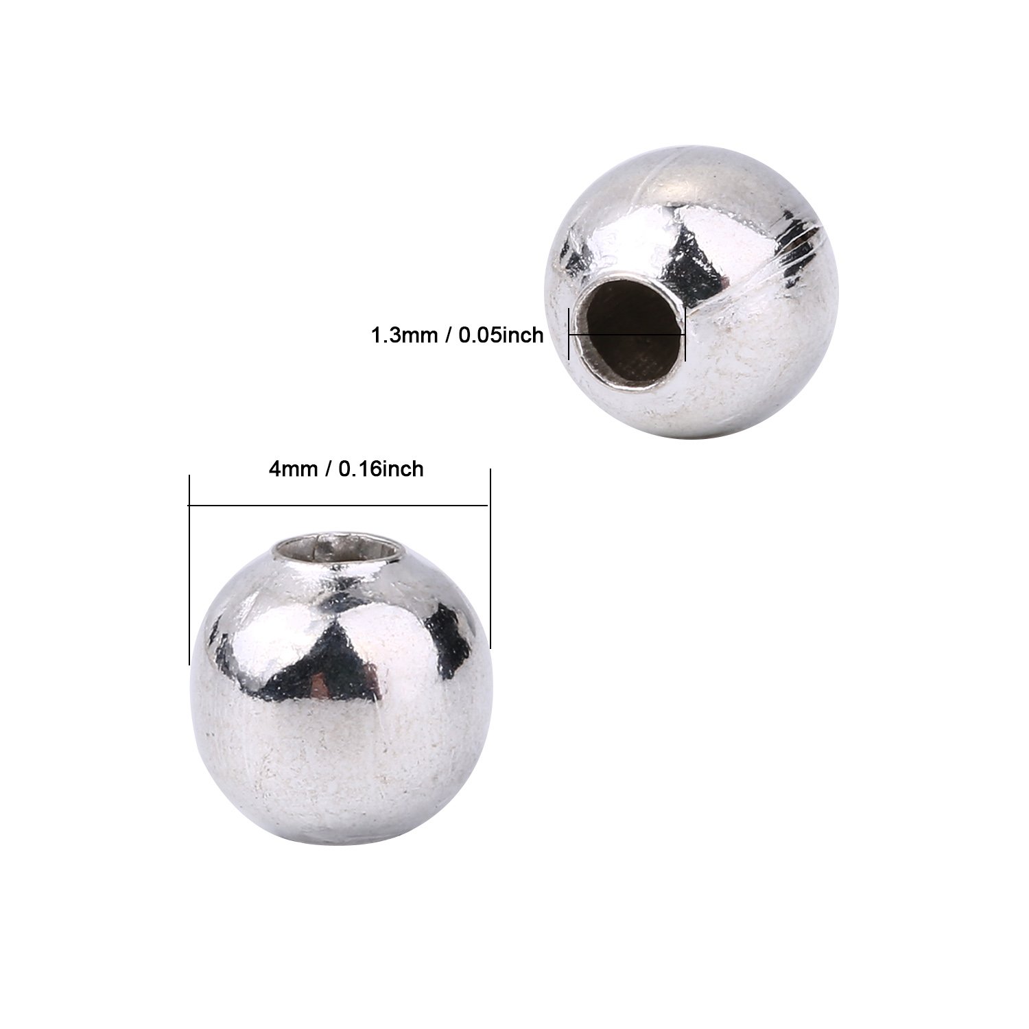 Pangda 1000 Pack 4 mm Metal Spacer Beads Metallic Plated Round Beads Tiny Smooth Beads for Necklaces, Bracelets and Jewelry Making (Silver)
