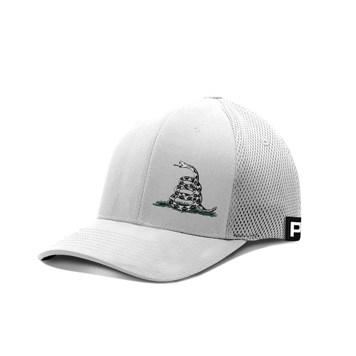 Printed Kicks Hat Don’t Tread On Me Snake Flex Fit Baseball Cap (White, Small/Medium)