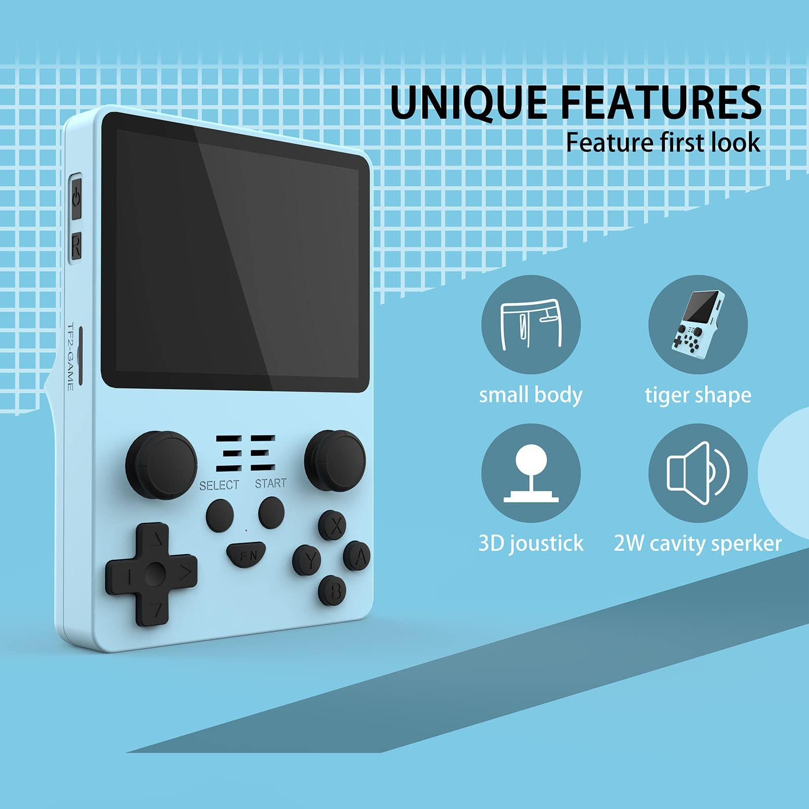 Yullhub POWKIDDY RGB20S Handheld Game Console, 3.5 Inch IPS Video Games Portable Retro Arcade with 128G TF Card Pre-Installed 20000 Games-Blue||16G+128G