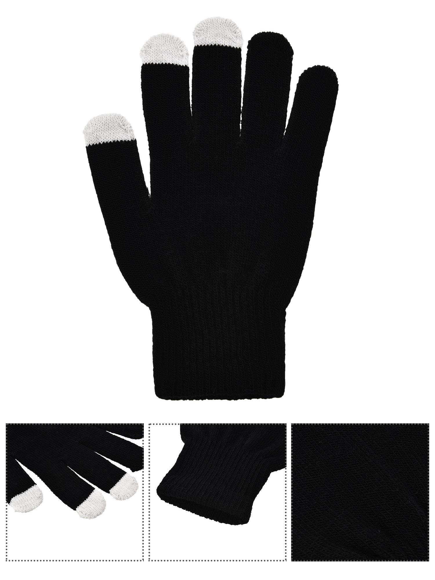 Pangda 12 Pairs Touchscreen Gloves Stretch Knitted Texting Gloves Warm Windproof Solid Color Mittens For men and Women (Black)